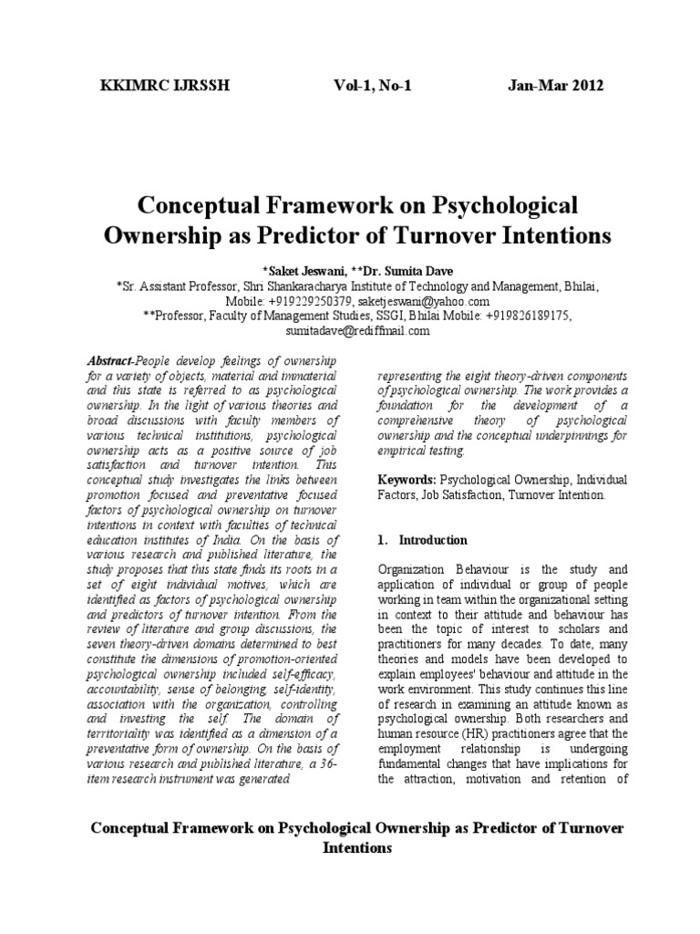 Conceptual Framework On Psychological Ownership As Predictor of ...