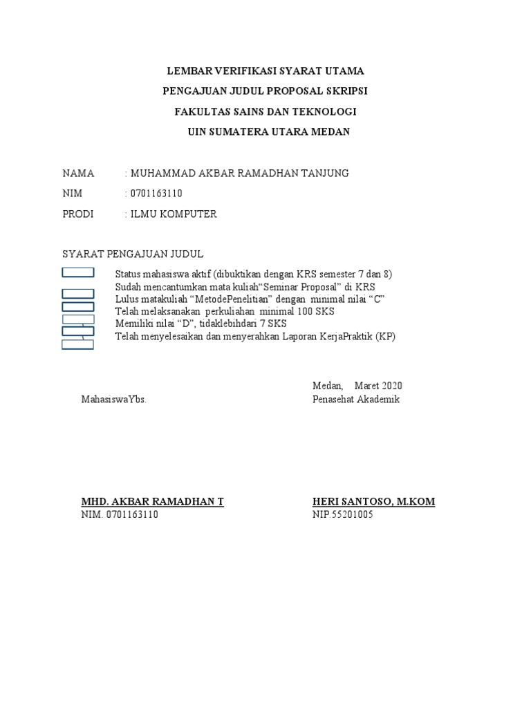 Revisi Lembar Pengajuan Dan Pengesahan Judul Proposal Skripsi | PDF
