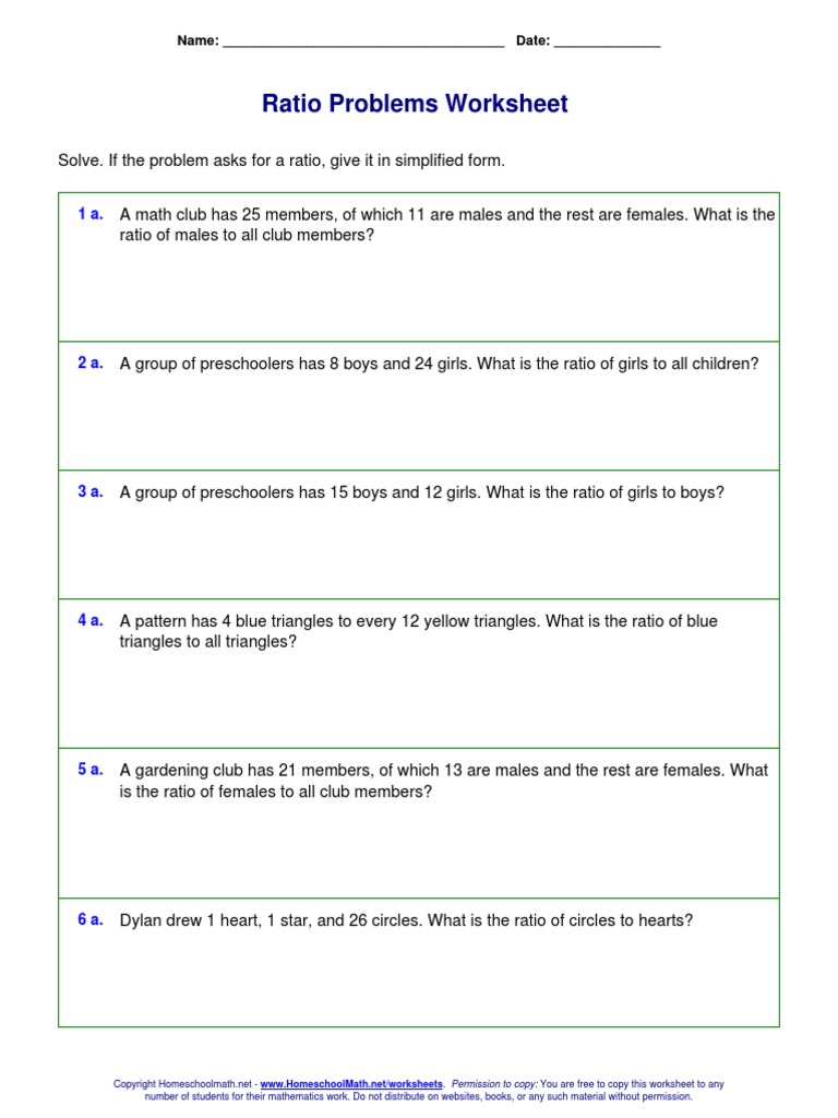 Ratio Problems Worksheet: Name: - Date | PDF