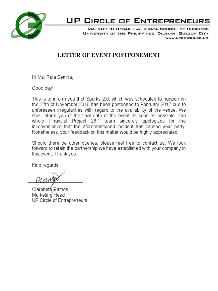 SPARKS Letter of Postponement | PDF