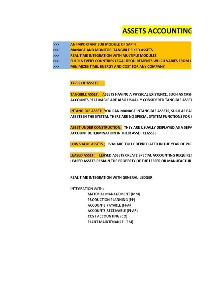 SAP FI Assets Accounting Overview | PDF