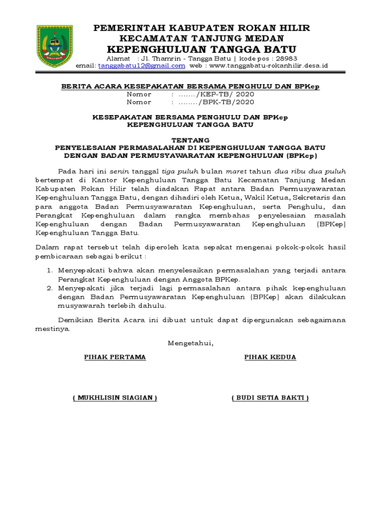 BERITA ACARA SEPAKAT BPKep | PDF
