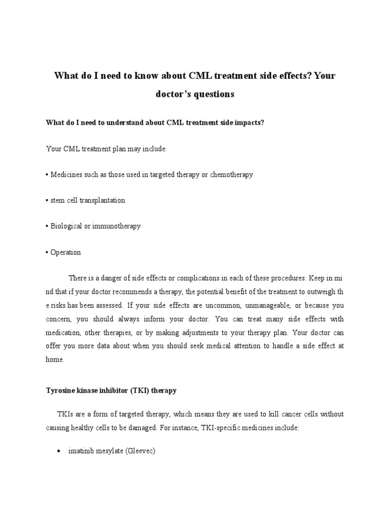 CML Treatment Side Effects Explained | PDF | Chemotherapy | Adverse Effect