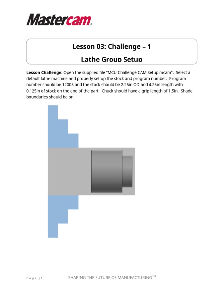 01 - Mastercam Lathe - Challenge Assignment - Lesson 3 PDF | PDF