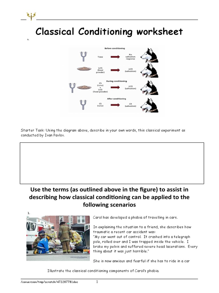 Classical Conditioning Worksheet | Download Free PDF | Classical Conditioning | Behaviorism