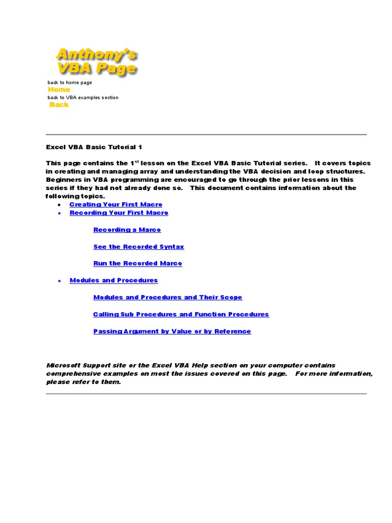 Tutorial 1 | PDF | Subroutine | Visual Basic For Applications