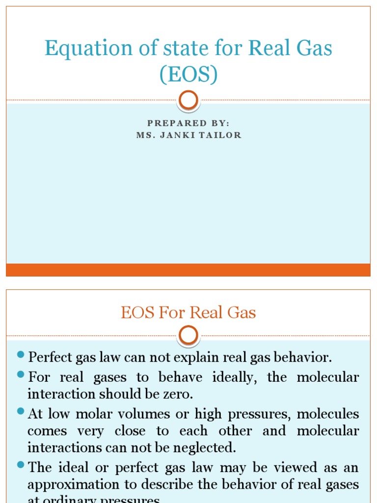 EOS For Real Gas Final | PDF | Gases | Physical Chemistry