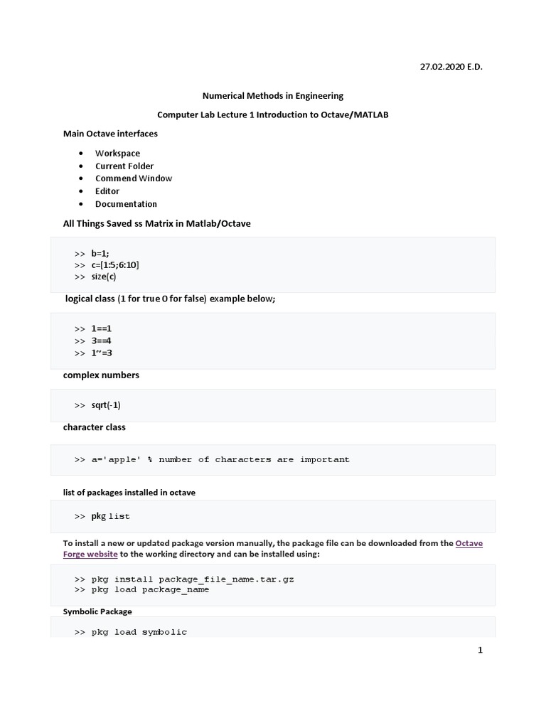 Lecture1 CHE210 2020 | PDF | Matlab | Mathematical Concepts