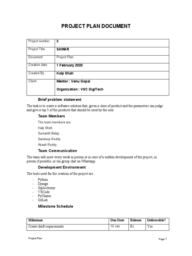 Project Plan Document: 3 Samar | Download Free PDF | Information ...