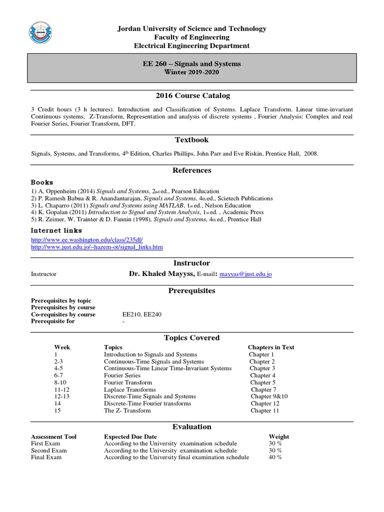 Syllabus EE 260 PDF | PDF | Analysis | Systems Science