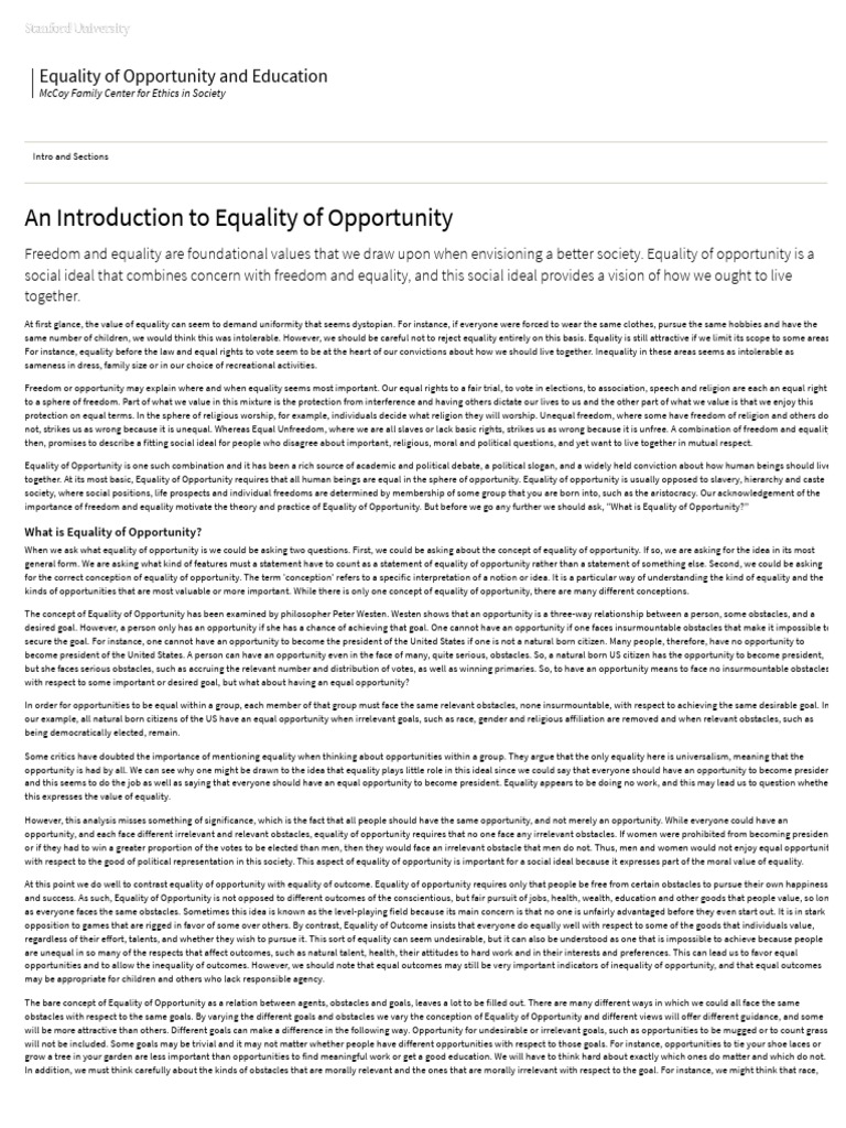 An Introduction To Equality of Opportunity - Equality of Opportunity ...