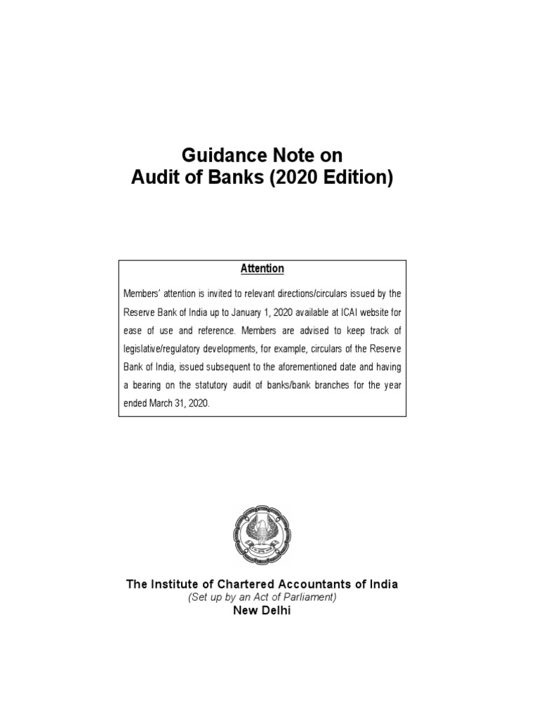 Guidance Note On Audit of Banks 2020 PDF | PDF | Banks | Loans