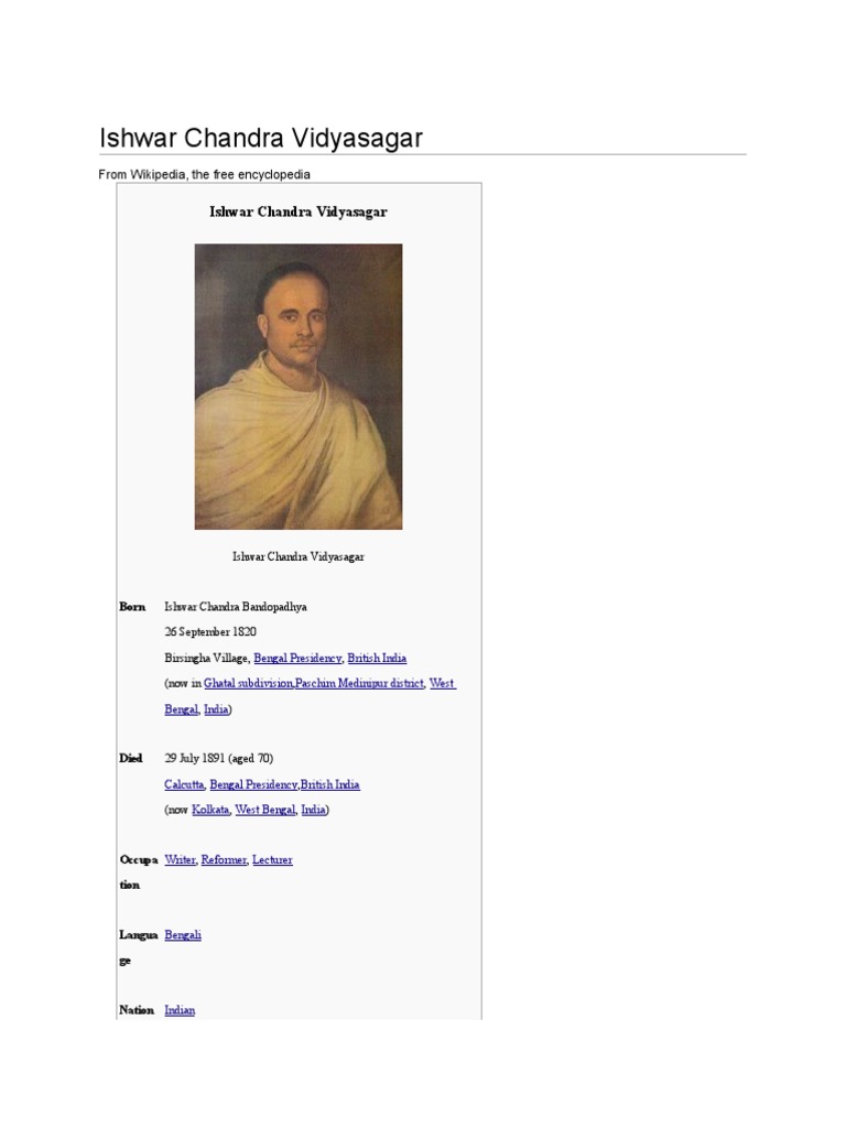 Ishwar Chandra Vidyasagar | PDF | Bengal