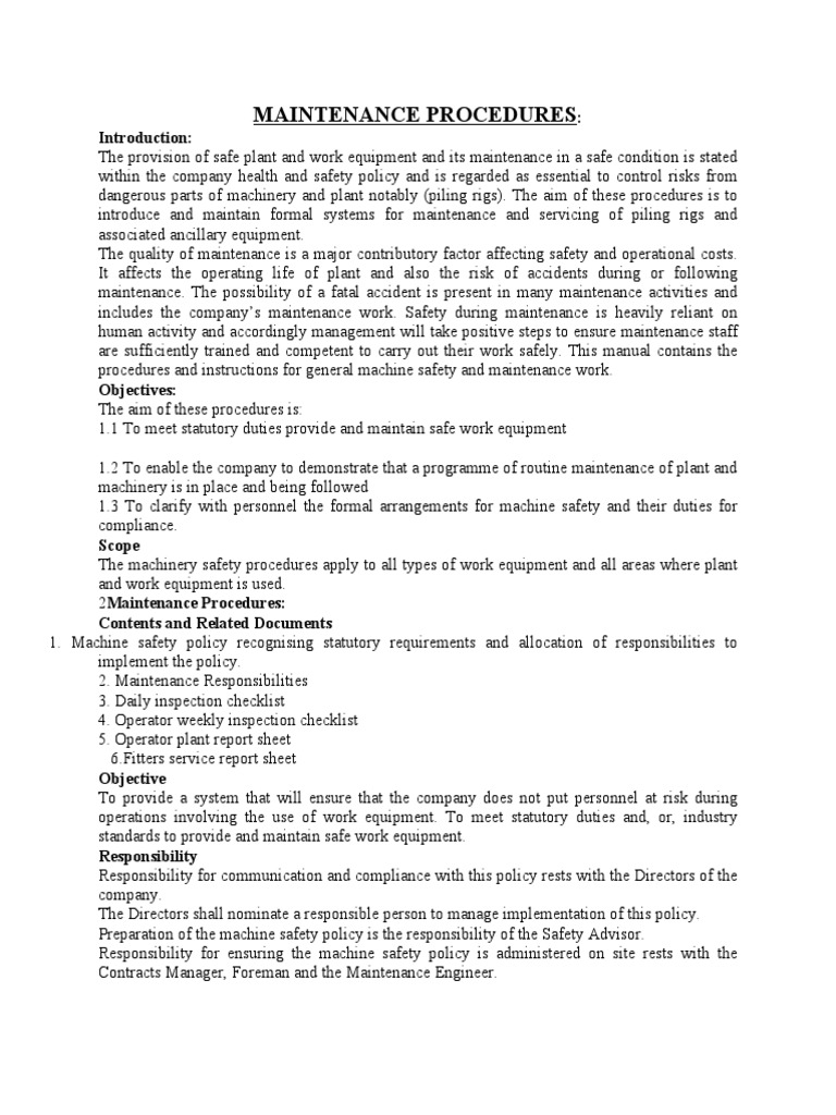 Maintenance Procedures for Piling Rigs and Associated Equipment ...