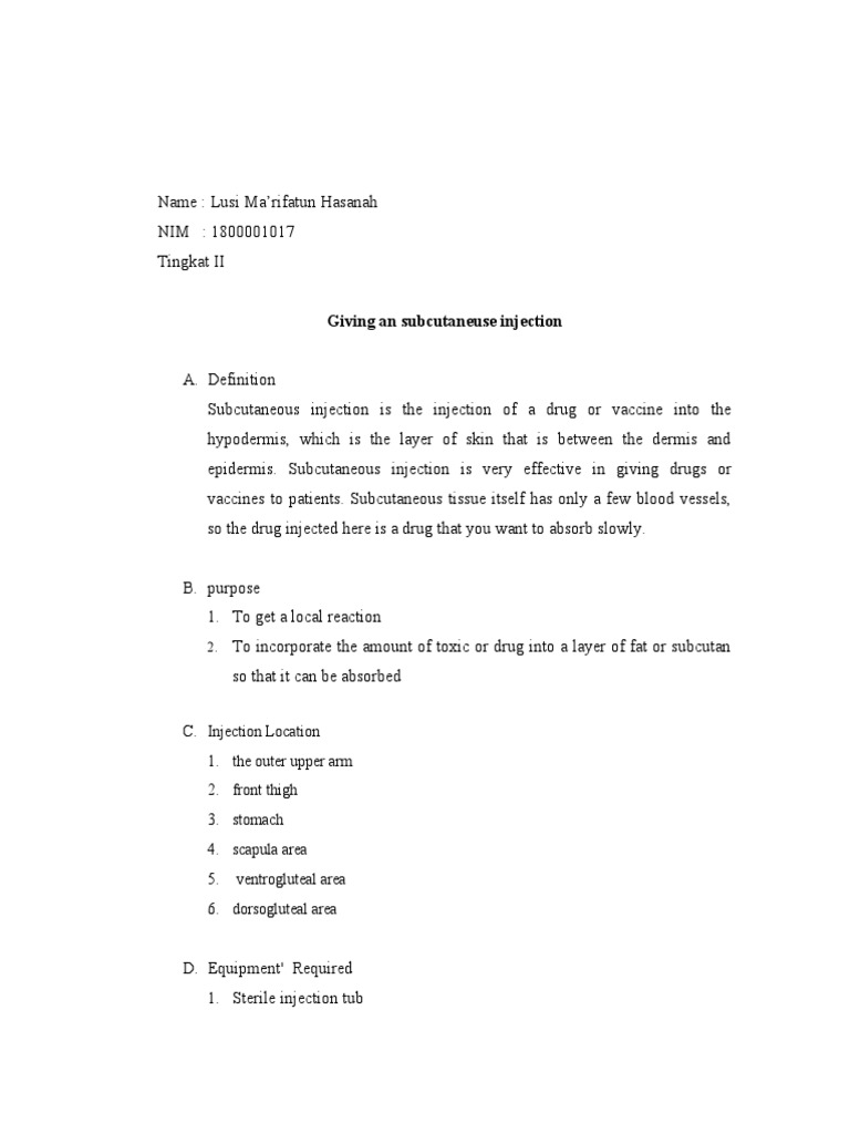 Subcutaneous Injection Procedure Guide | PDF