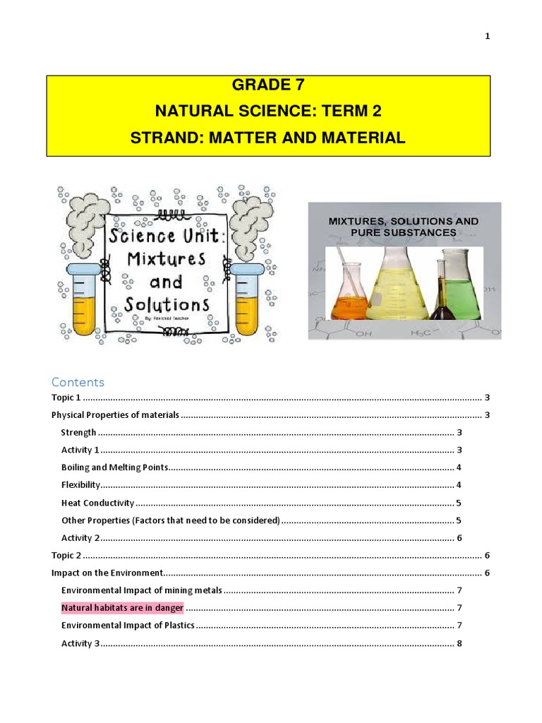 Grade 7 Natural Science: Term 2 Strand: Matter and Material | Download ...