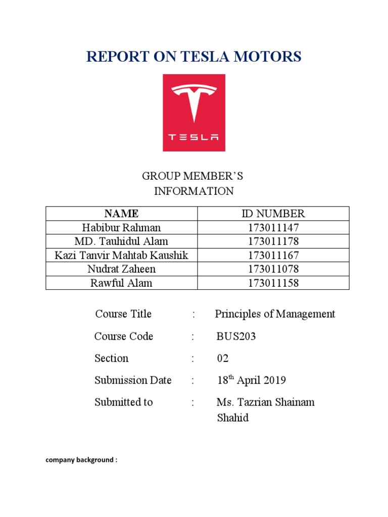 Tesla Motors Company Overview and History | PDF | Elon Musk ...