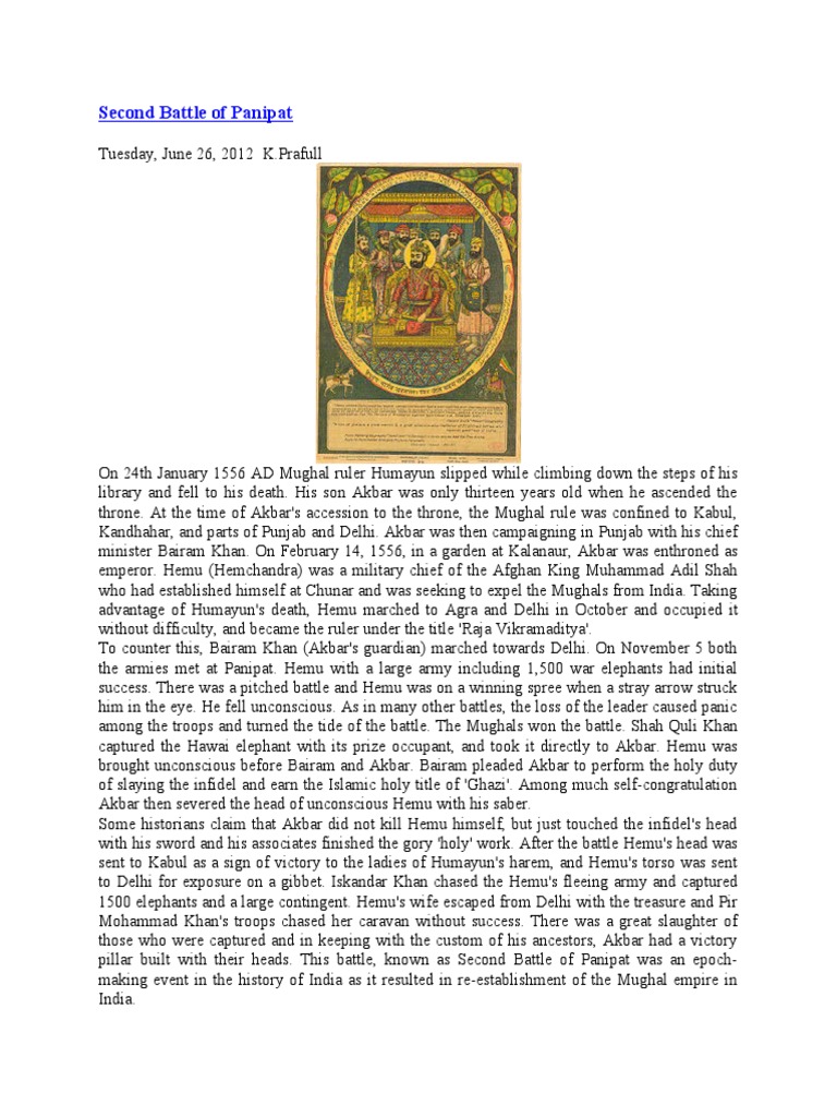 Second Battle of Panipat | PDF | Timurid Dynasty | Mughal Empire