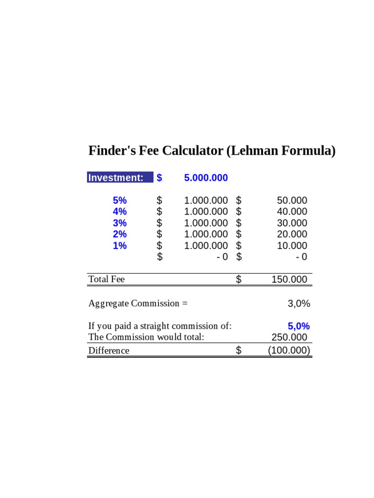 Lehman Formula Finder's Fee Calculator | PDF