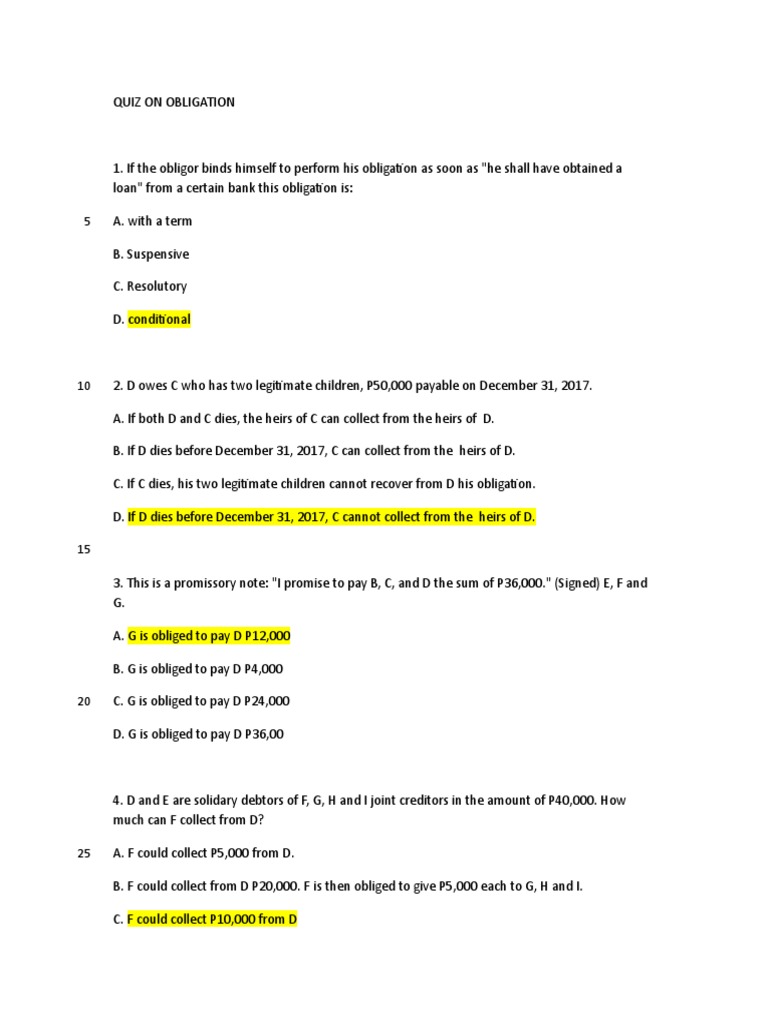Quizzer 1 Law On Obligation Pdf Guarantee Debtor