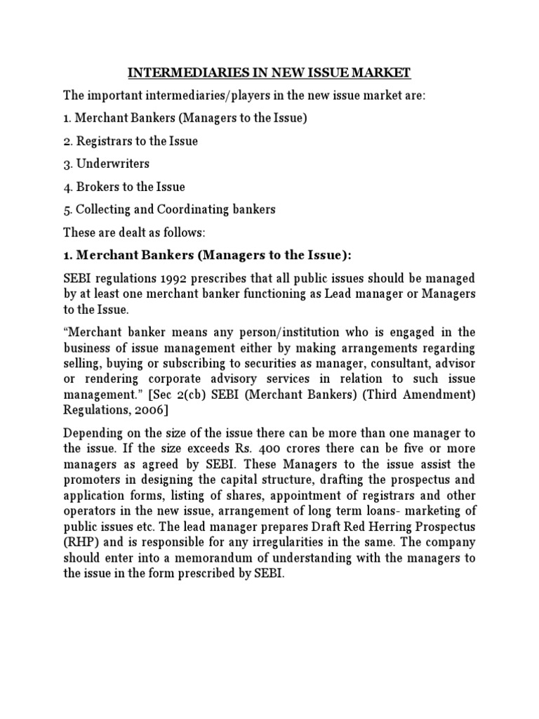 Intermediaries in New Issue Market | PDF | Underwriting | Corporations