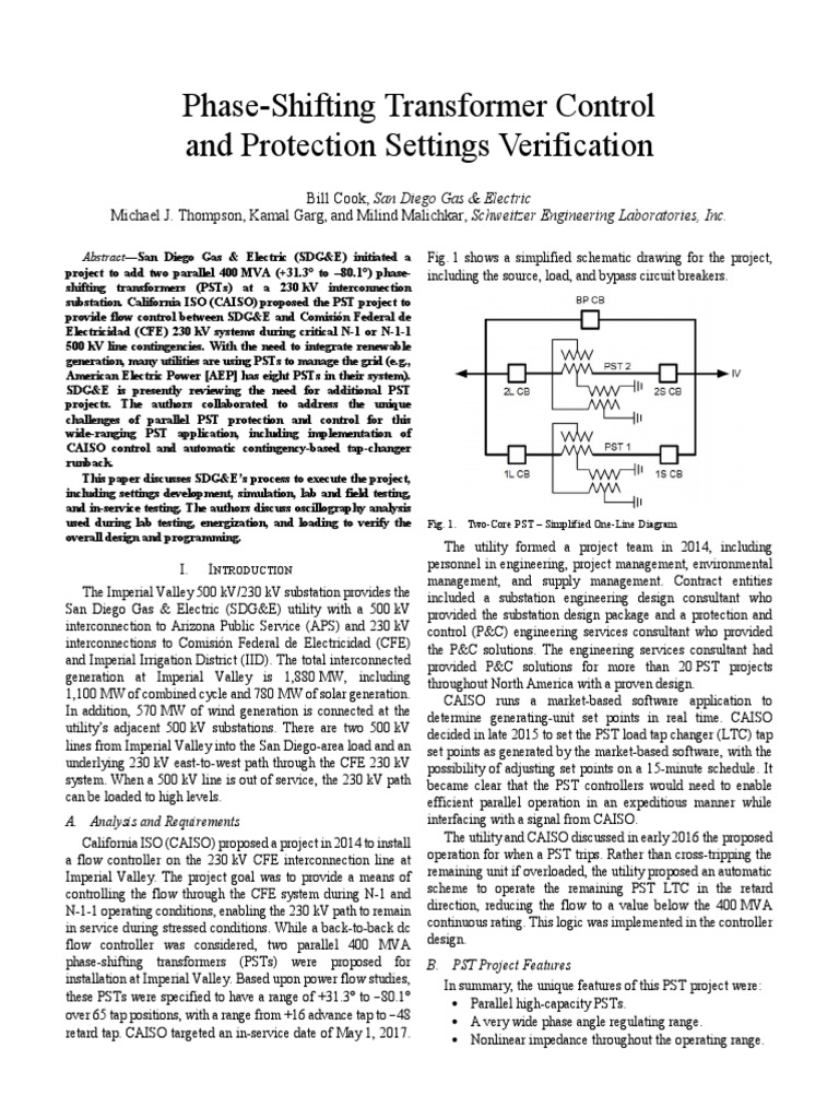 Phase-Shifting Transformer Control and Protection Settings Verification ...