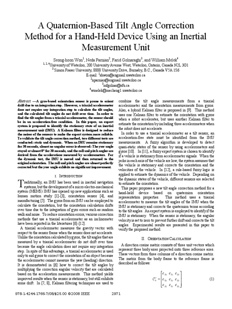 A Quaternion-Based Tilt Angle Correction Method For A Hand-Held Device Using An Inertial ...