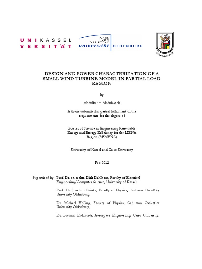 MasterThesis Abdulkarim Abdulrazek PDF | PDF | Electric Motor | Wind Turbine