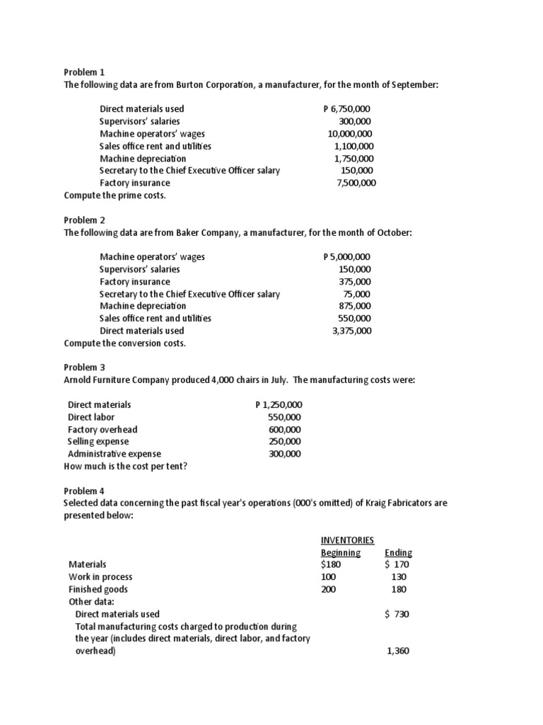 CostConExercise - COGM & COGS | PDF | Cost Of Goods Sold | Inventory
