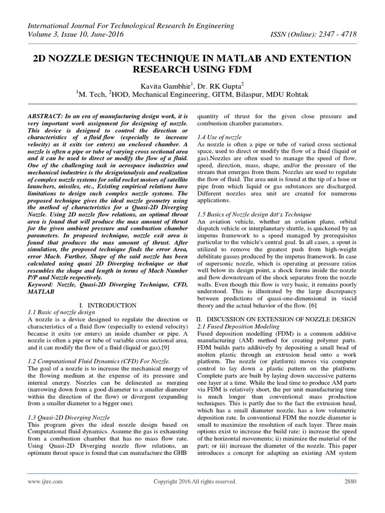 2D Nozzle Design Technique in Matlab and Extention Research Using FDM ...
