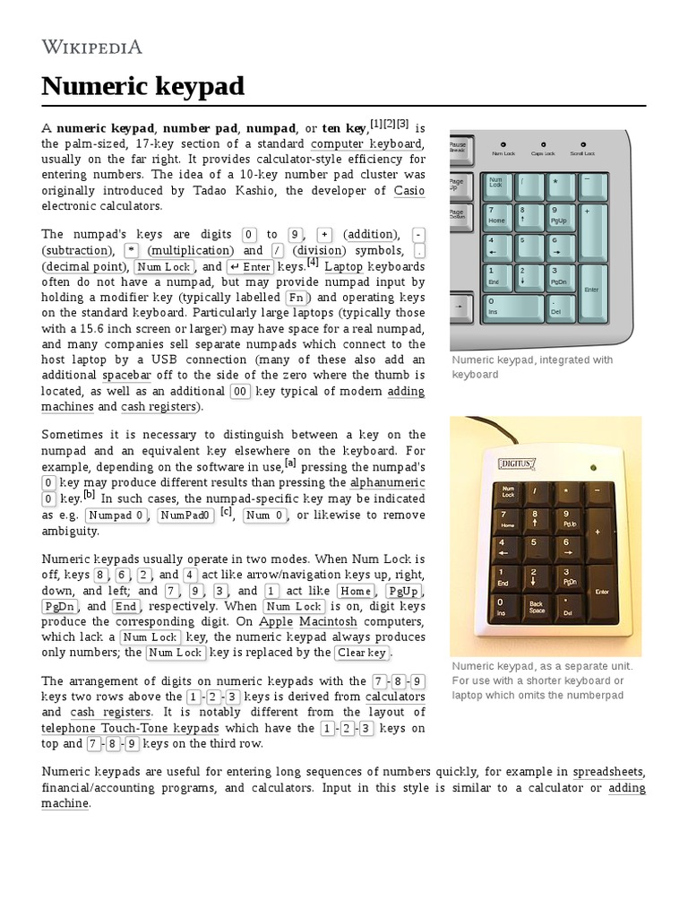 Numeric Keypad: 0 9 + - / - Num Lock Enter FN | Download Free PDF ...