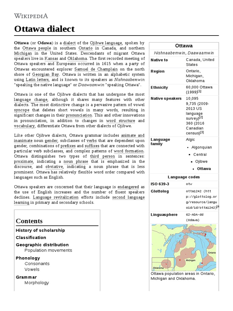 Ottawa Dialect: Ottawa (Or Odawa) Is A Dialect of The Ojibwe Language ...