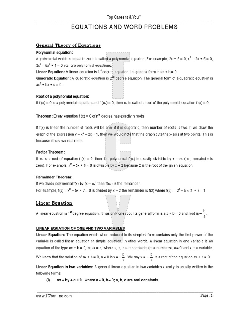 Equations and Word Problems | PDF | Polynomial | Equations