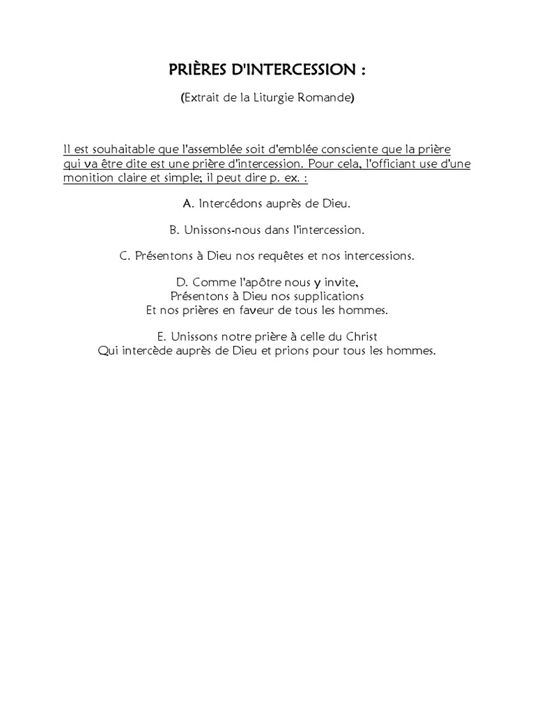 Prières D'intercession | PDF | Amour | Prière