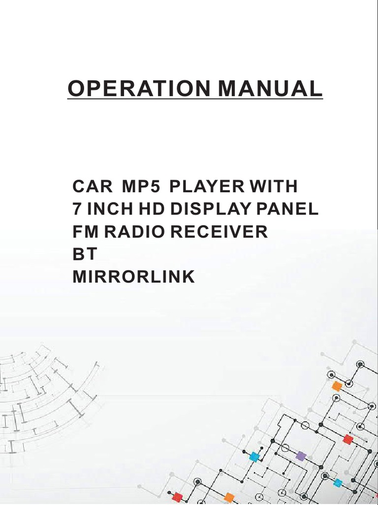 Operation Manual: Car Mp5 Player With 7 Inch HD Display Panel FM Radio ...
