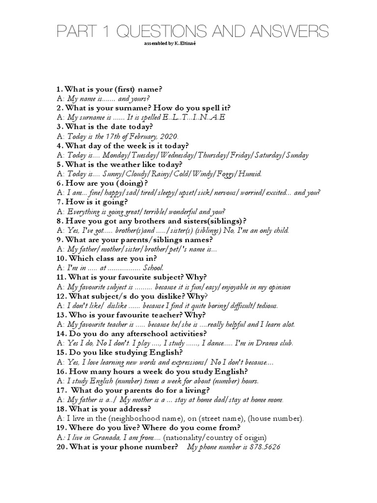 PART 1 QUESTIONS EXAM Questions | PDF | Entertainment | Performing Arts