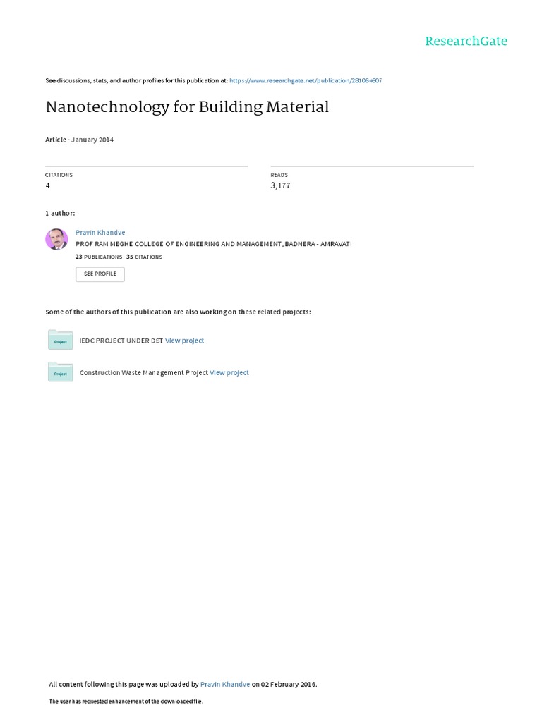 Nanotech in Construction Materials | PDF | Nanotechnology | Nanomaterials