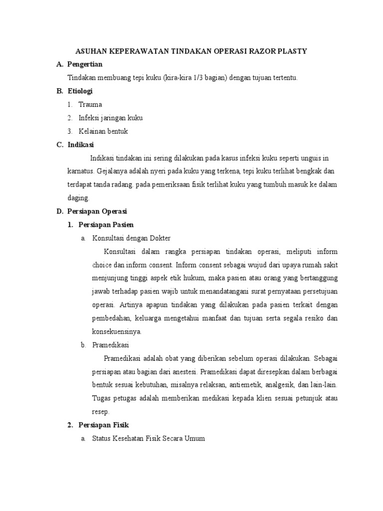Asuhan Keperawatan Tindakan Operasi Razor Plasty | PDF