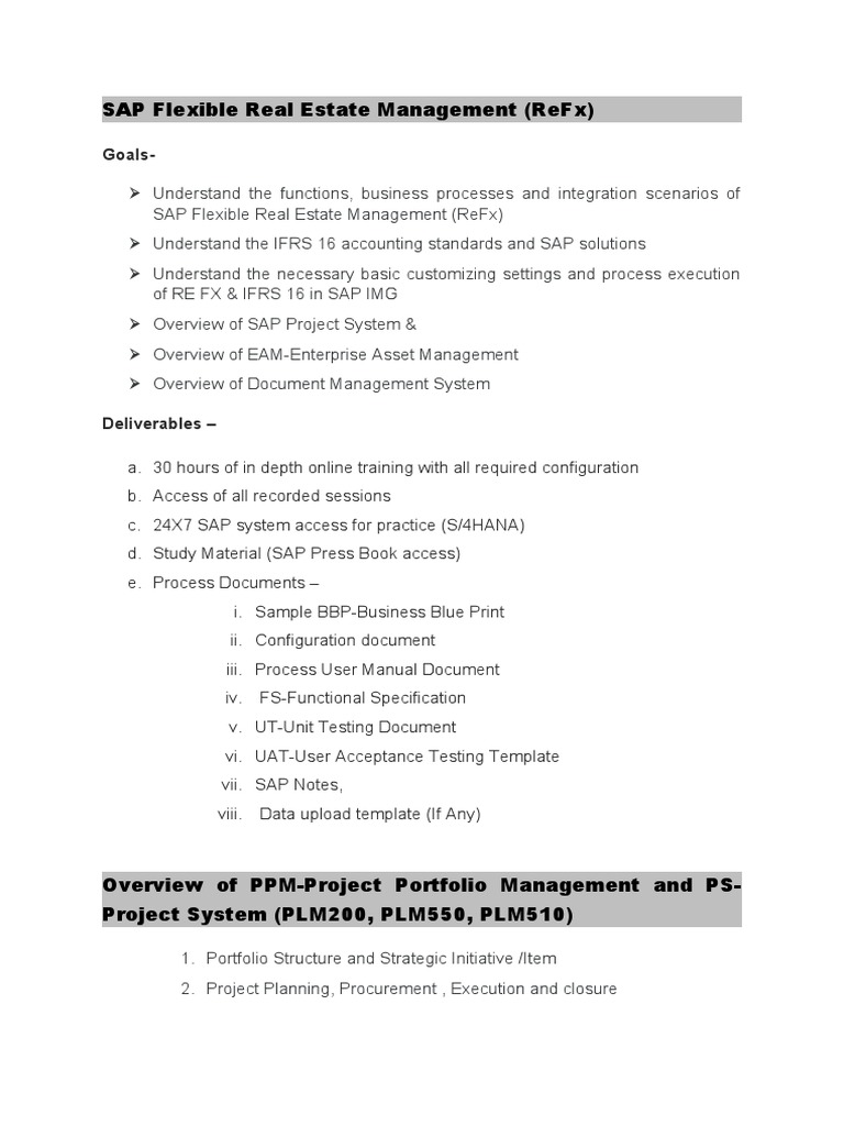 SAP ReFx Course Contents - Final | PDF | Sap Se | Business