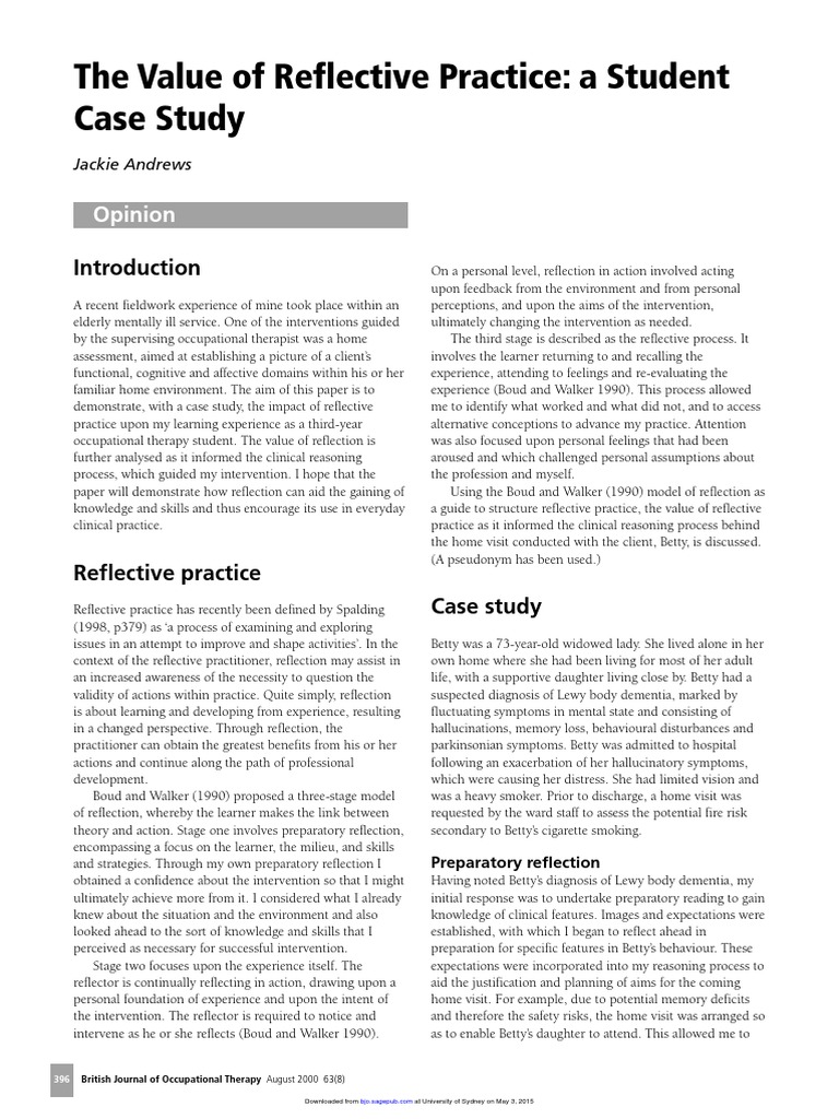 Andrews2000 The Value of Reflective Practice: A Student Case Study ...