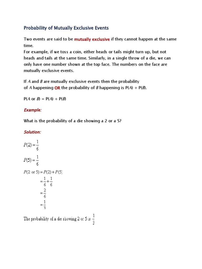 Probability of Mutually Exclusive Events | PDF