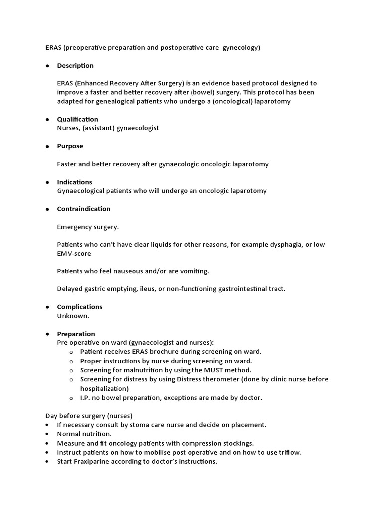 ERAS Ward Protocol in English | PDF | Gynaecology | Surgery