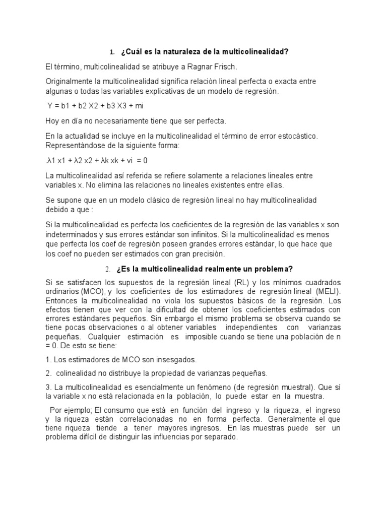 MULTICOLINEALIDAD | PDF | Multicolinealidad | Mínimos cuadrados ordinarios