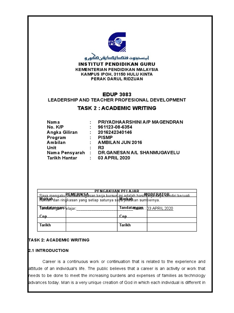 Assignment EDUP 3083 | PDF | Profession | Teachers