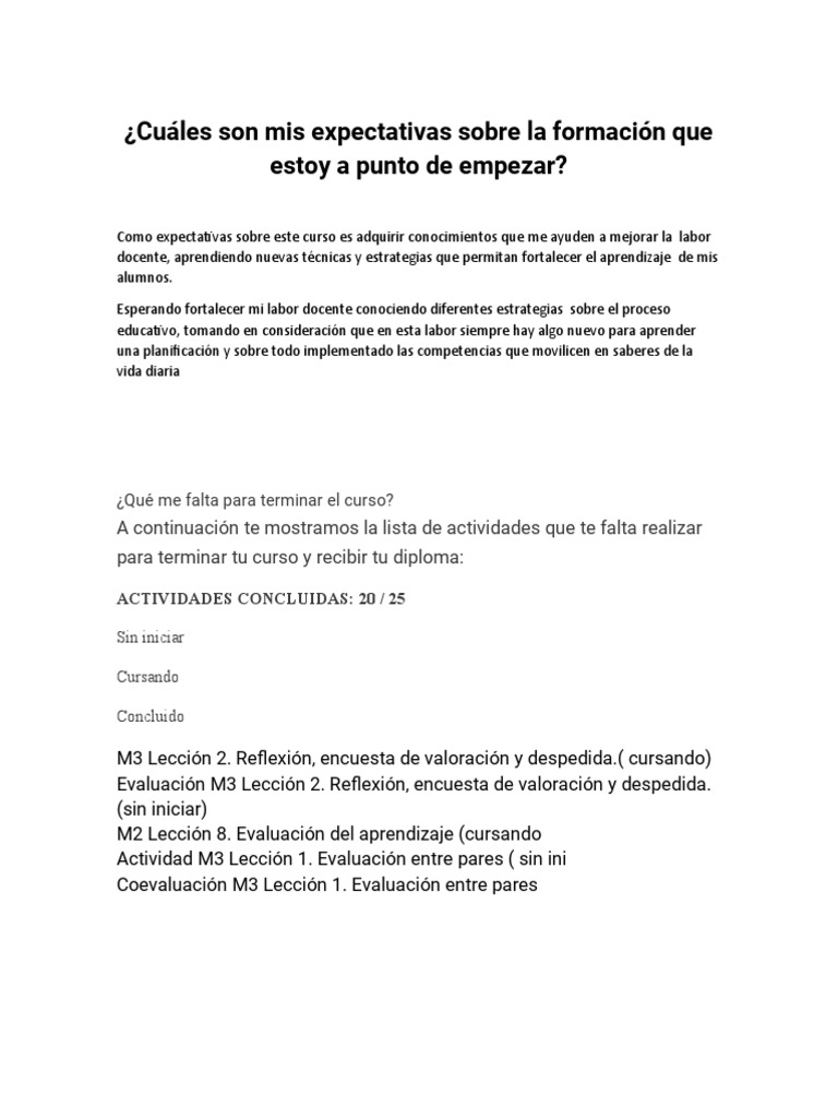Cuáles Son Mis Expectativas Sobre La Formación Que Estoy A Punto de ...