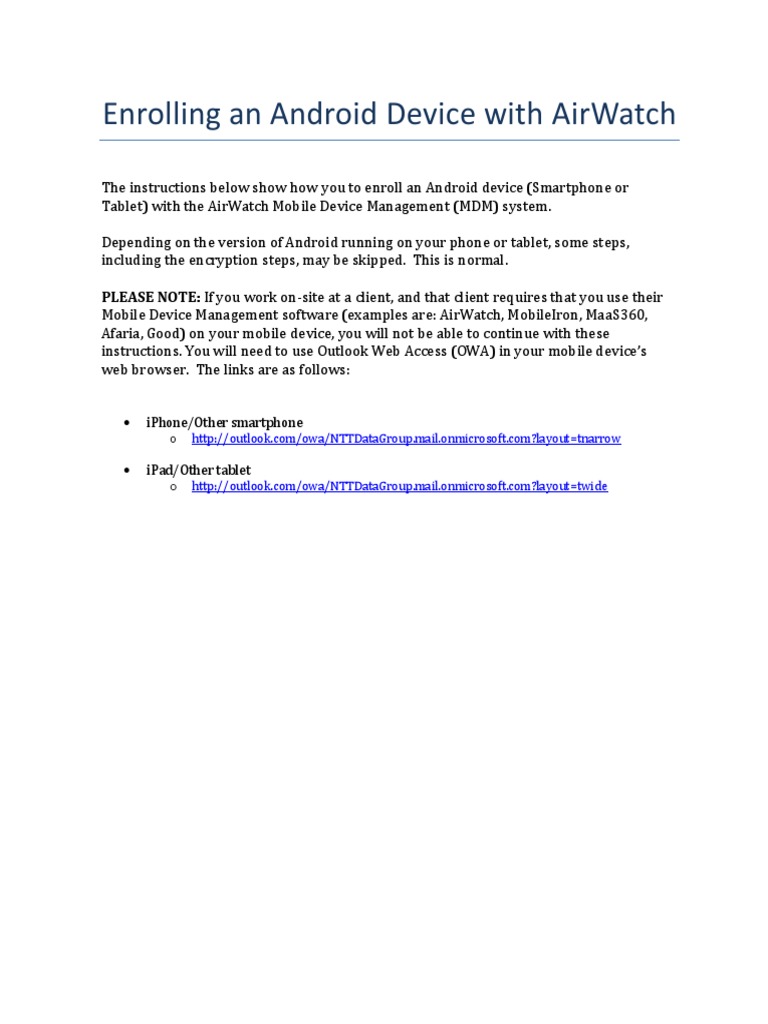Enrolling An Android Device in AirWatch | PDF | Mobile App | Android ...