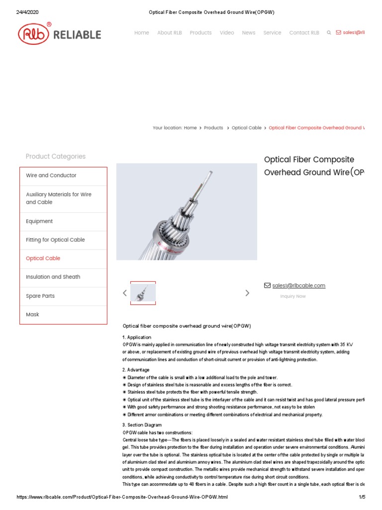 Optical Fiber Composite Overhead Ground Wire (OPGW) | PDF | Optical ...