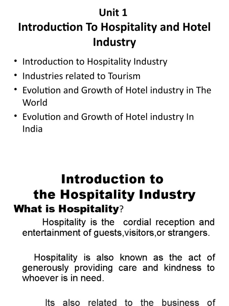 SEM 1 - Unit I - Introduction To Hospitality and Hotel Industry | PDF ...
