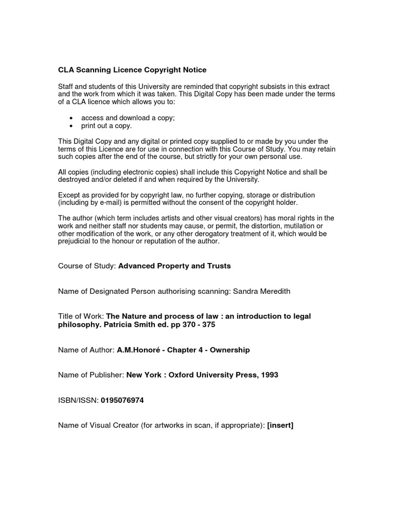 Honore, Ownership - 1961 - Edited | PDF