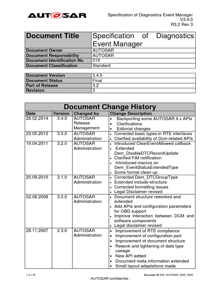 Autosar SWS Dem PDF | PDF | Application Programming Interface | Specification (Technical Standard)